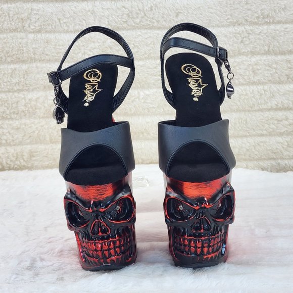 Pleaser | Shoes | Red Brushed Chrome Skull Bones Red Led Platform 8 ...